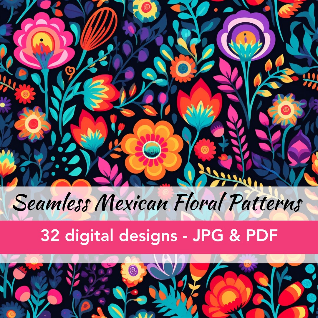 Mexican Floral Pattern: Seamless Colorful Designs (32 JPG & PDF ...