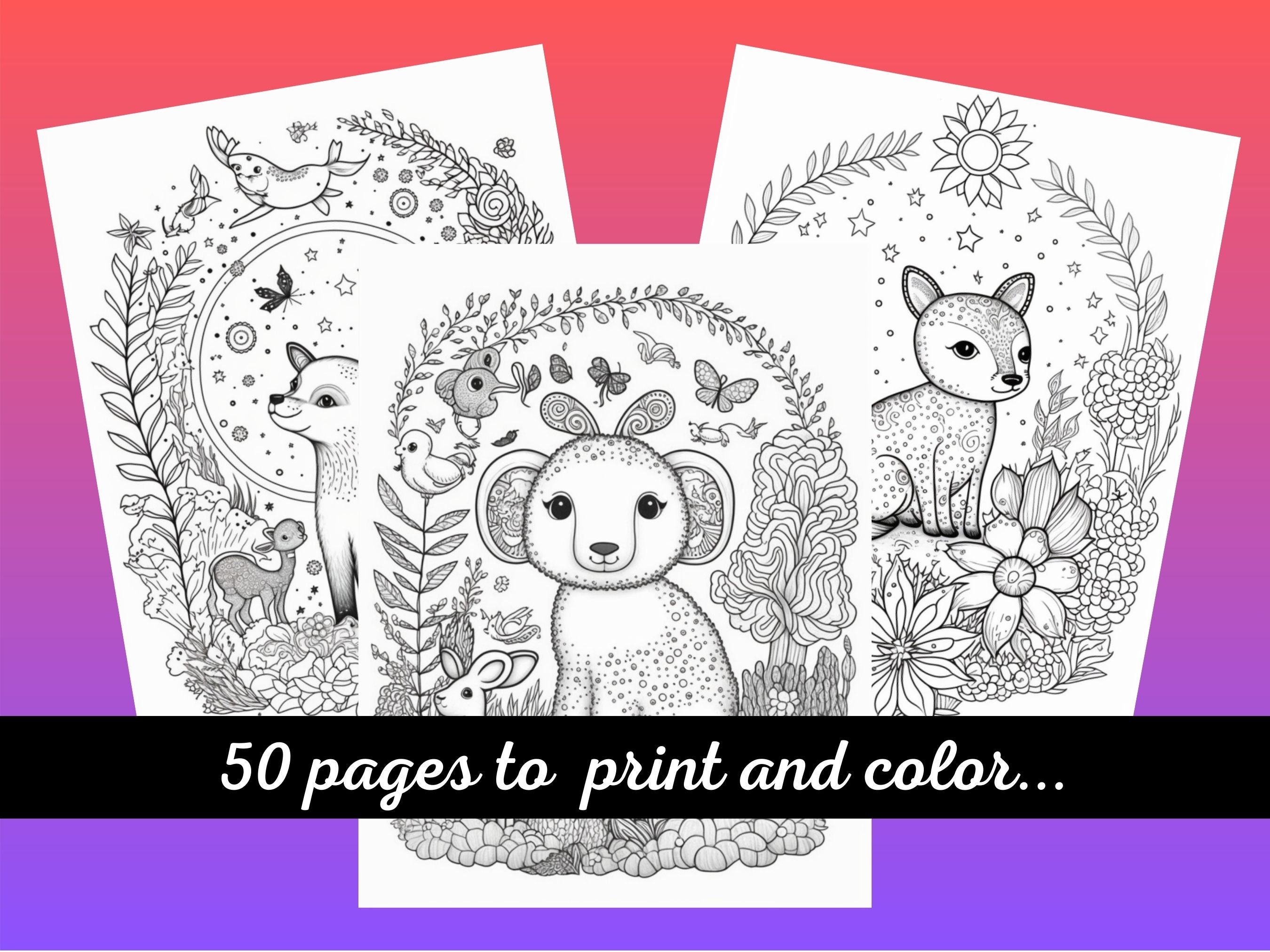 Whimsical Animals and Scenes Fantasy Coloring Book 50 - Etsy