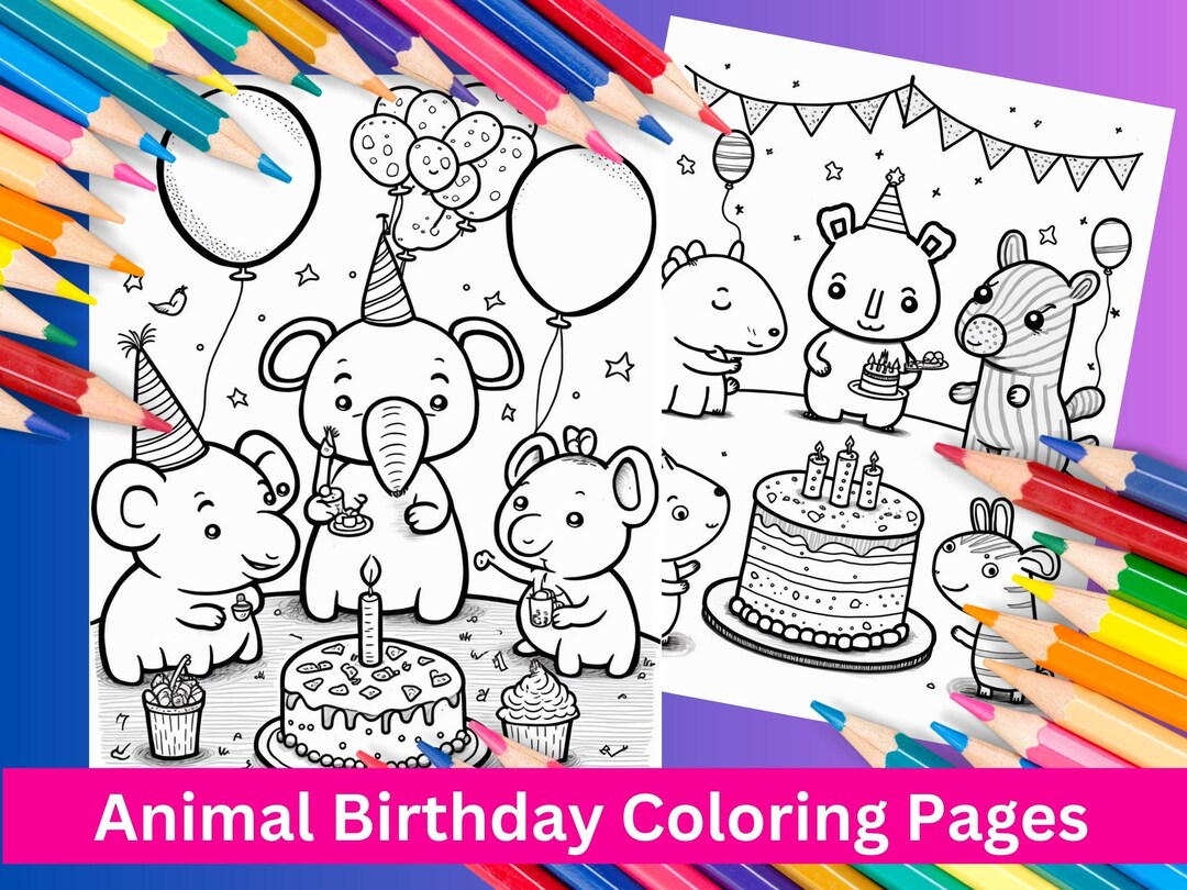 Animal Birthday 40 Coloring Pages | Cute Coloring Book | 40 Coloring ...