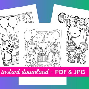 Animal Birthday 40 Coloring Pages | Cute Coloring Book | 40 Coloring ...