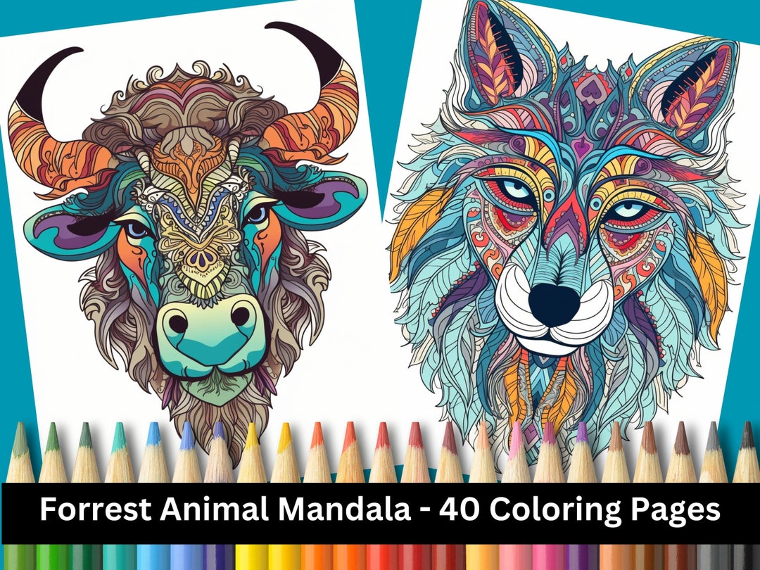 Forrest Mandala Animal Coloring Pages 40 Digita Pages for Adults and ...