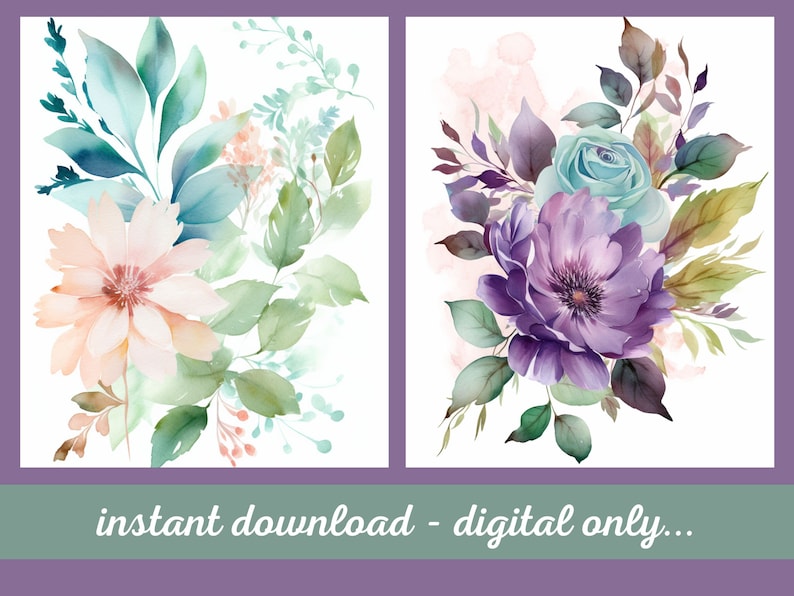 Pastel Clipart Flowers - Pink and Purple, 20 Digital Downloads, PNG ...