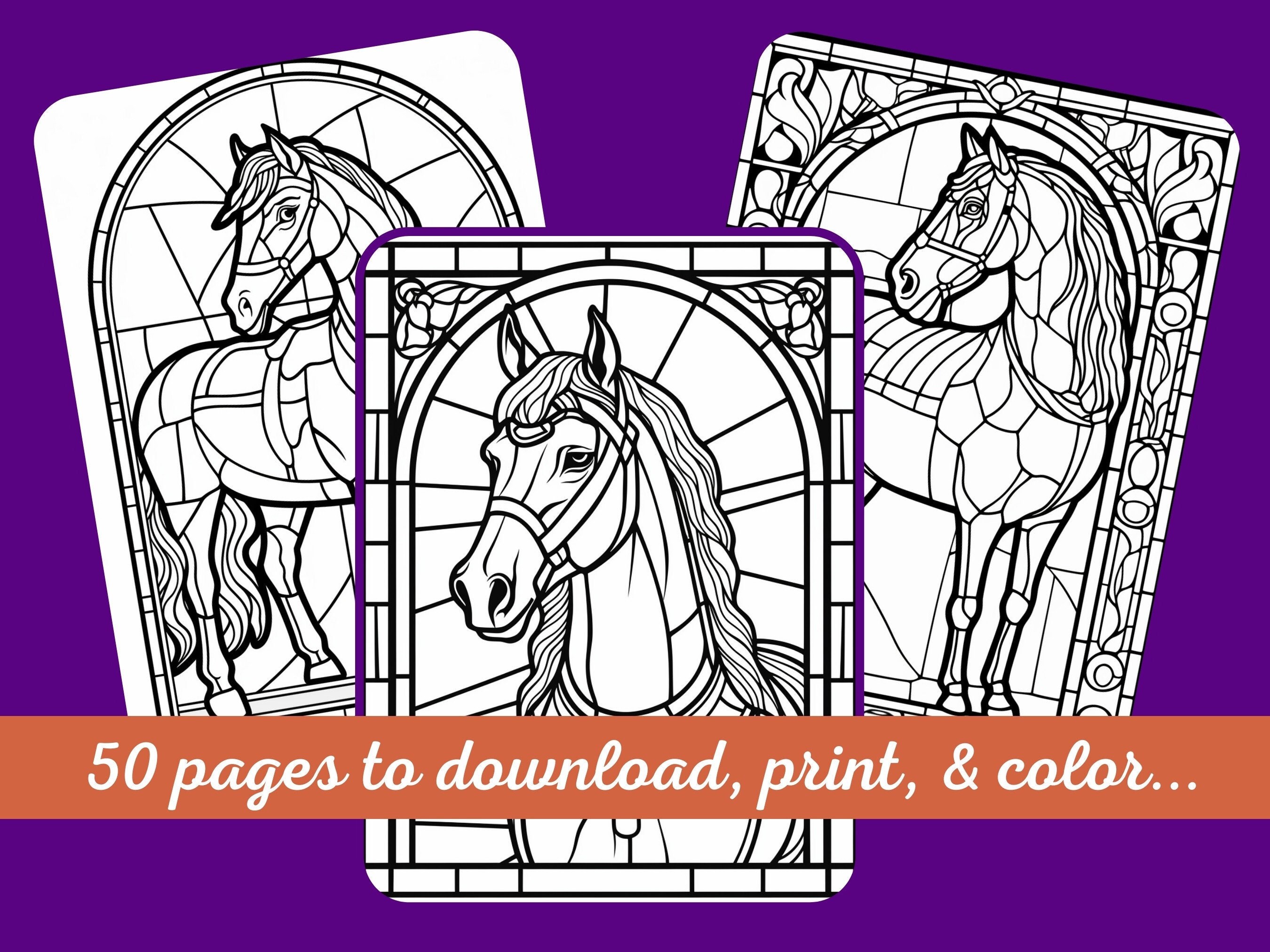 Stained Glass Animal Coloring Book: 50 Printable Pages (PDF & JPG) - Etsy
