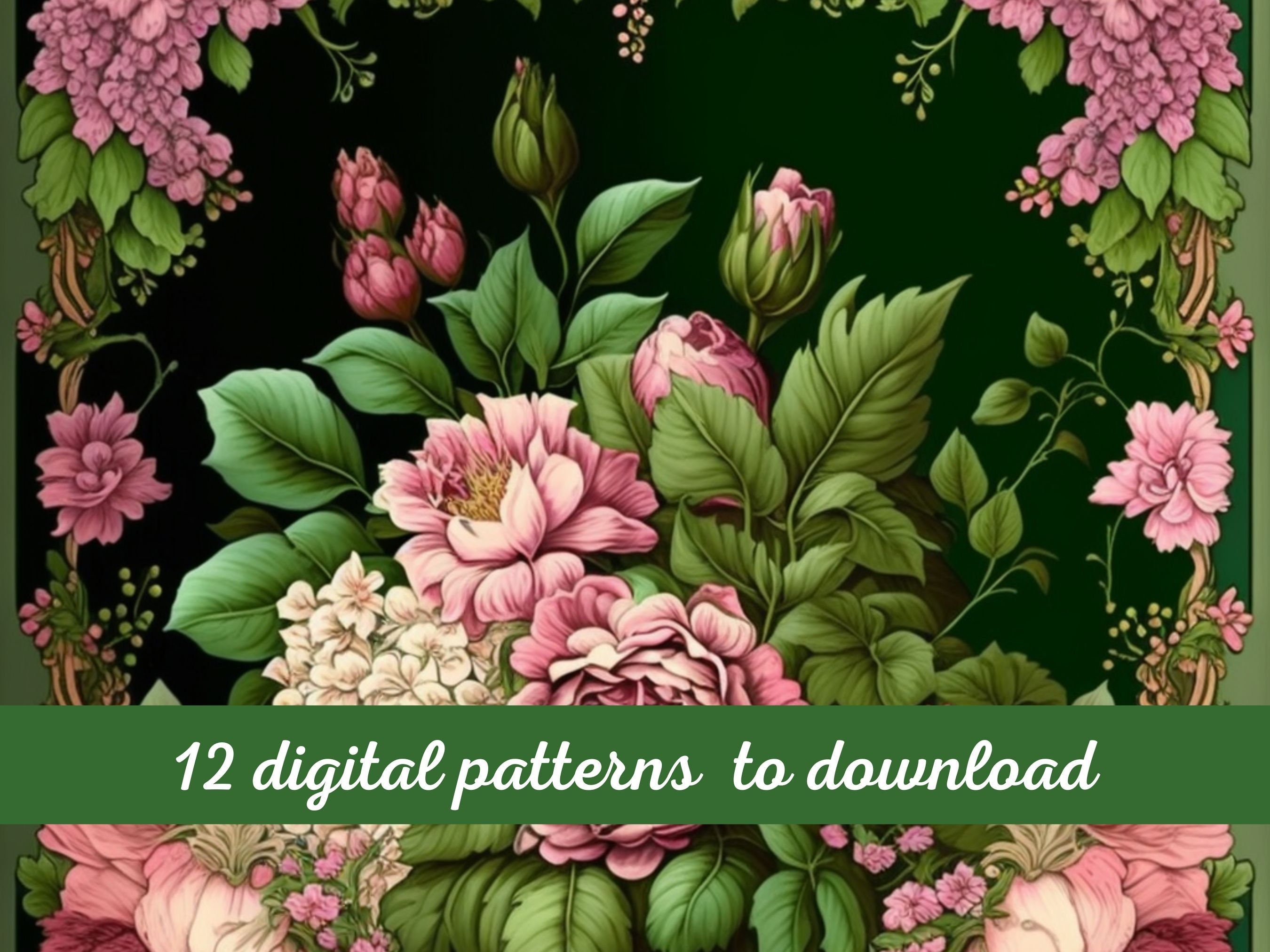 Beautiful Green and Pink Flower Patterns 12 X 12 Floral Designs 12 ...