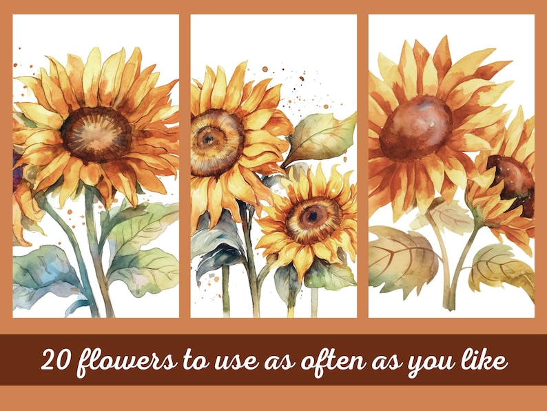 Yellow Sunflower Clipart Designs, 20 Digital Floral Images, Instant ...