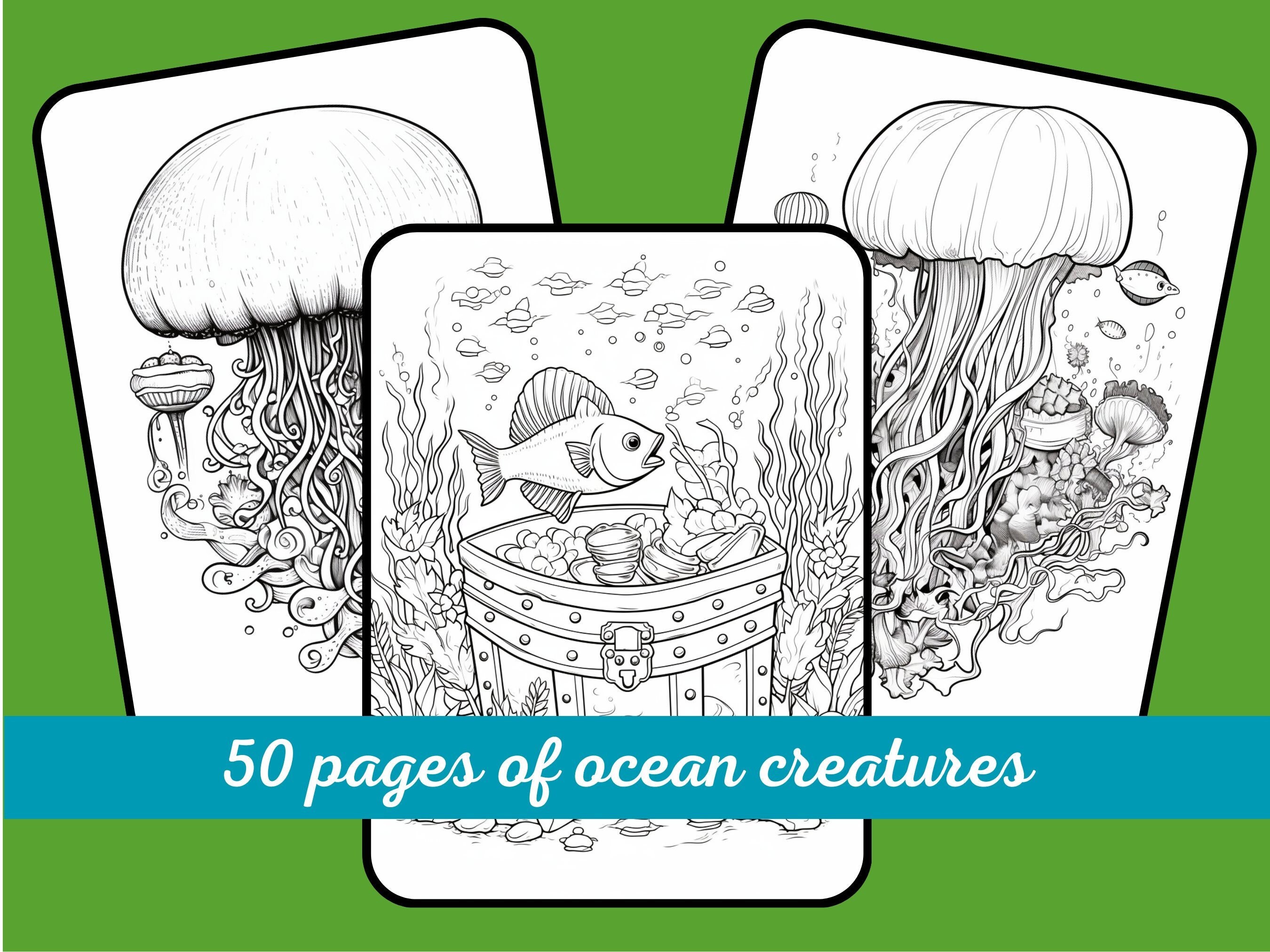 Creative Sea Creatures Coloring Pages Adult Coloring Book 50 Digital ...