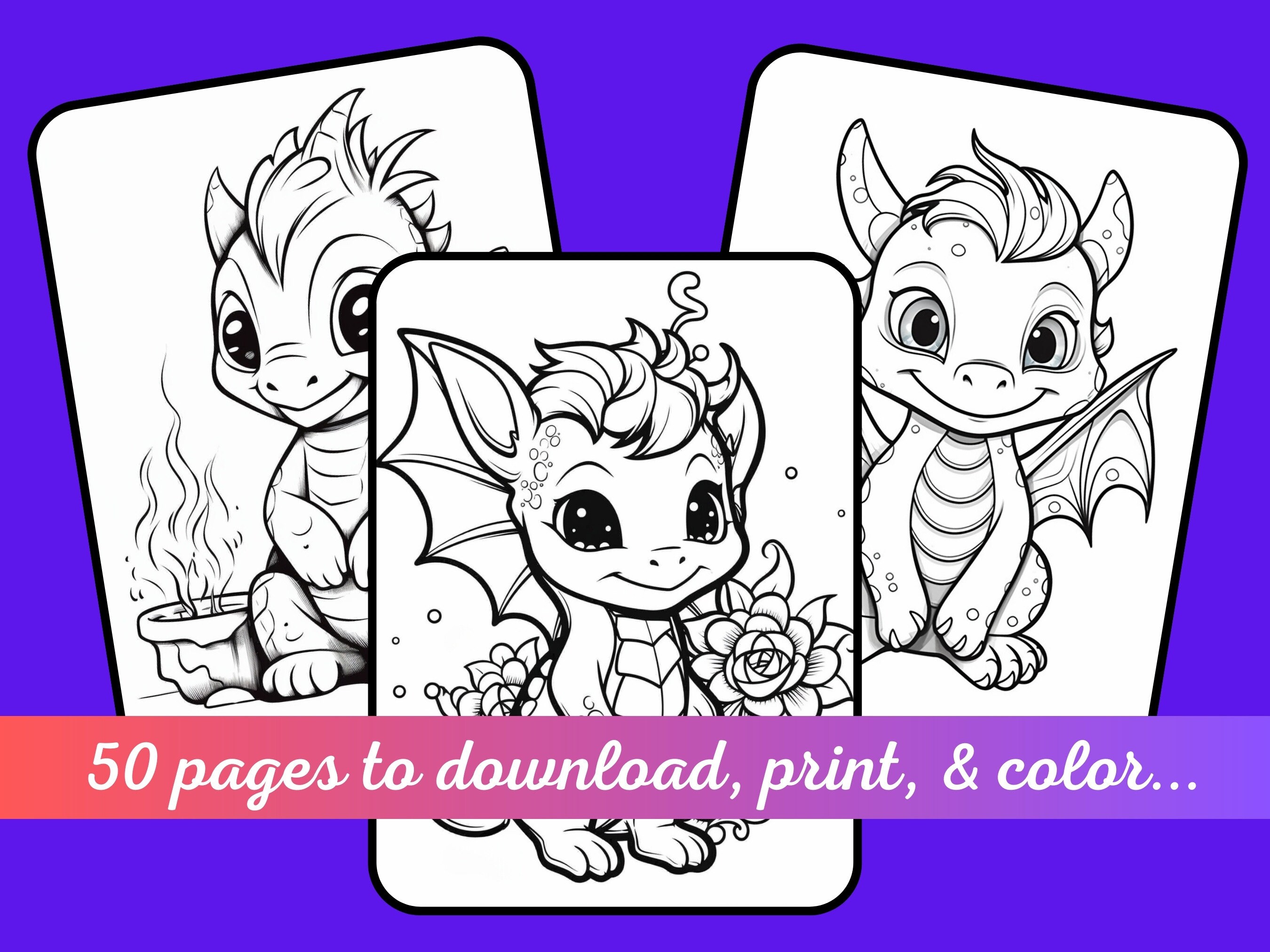 50 Pages of Cute Dinosaurs Creature Coloring Book 50 - Etsy