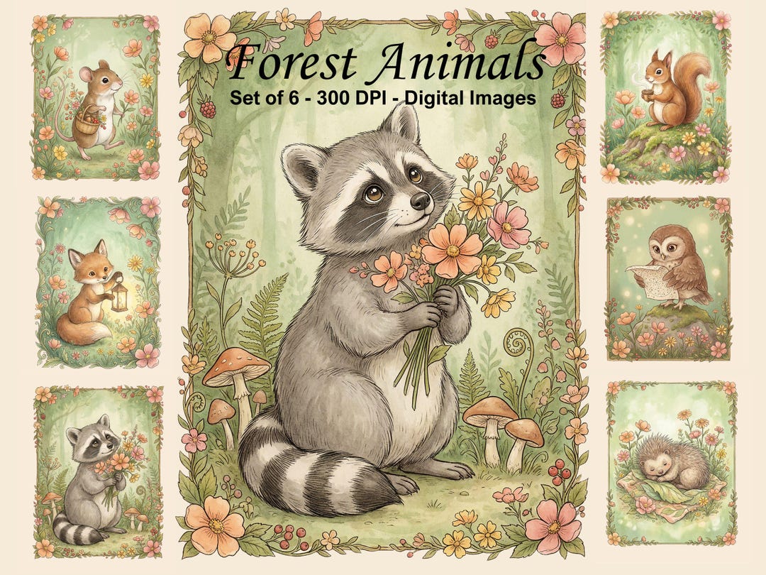 Forest Animal Digital Prints, Set of 6, Woodland Child's Wall Art Decor ...