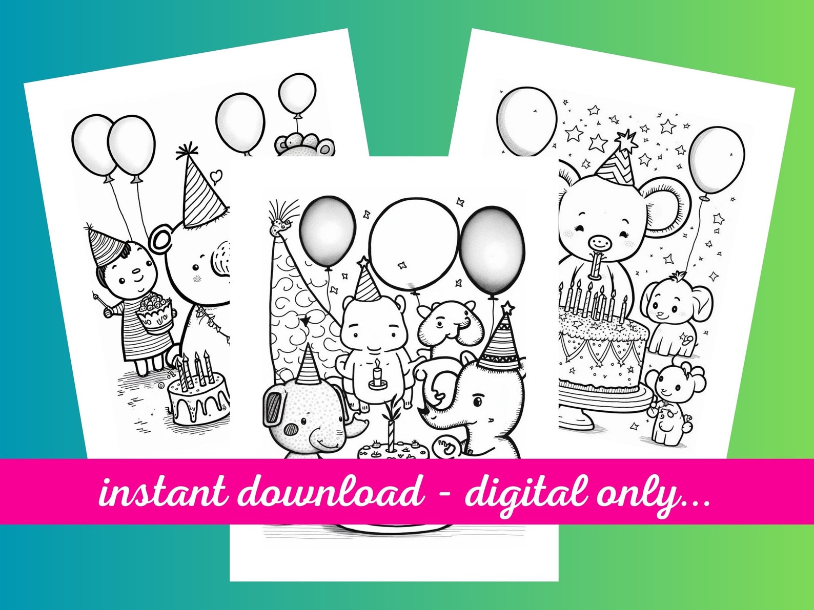 Animal Birthday 40 Coloring Pages | Cute Coloring Book | 40 Coloring ...