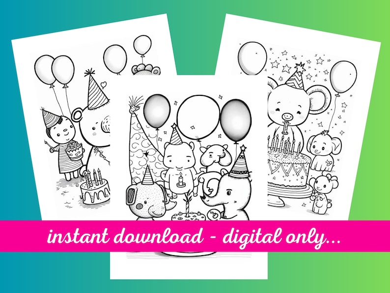 Animal Birthday 40 Coloring Pages | Cute Coloring Book | 40 Coloring ...