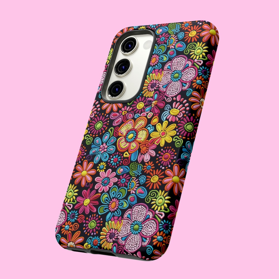 Beaded Phone Case for iPhone and Samsung: Floral Pattern - Durable Dual ...