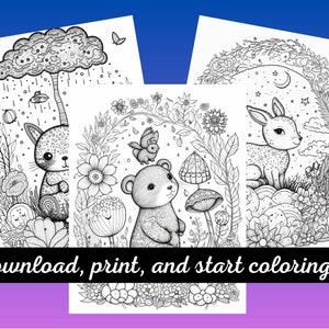 Whimsical Animals and Scenes Fantasy Coloring Book 50 Digital Coloring ...
