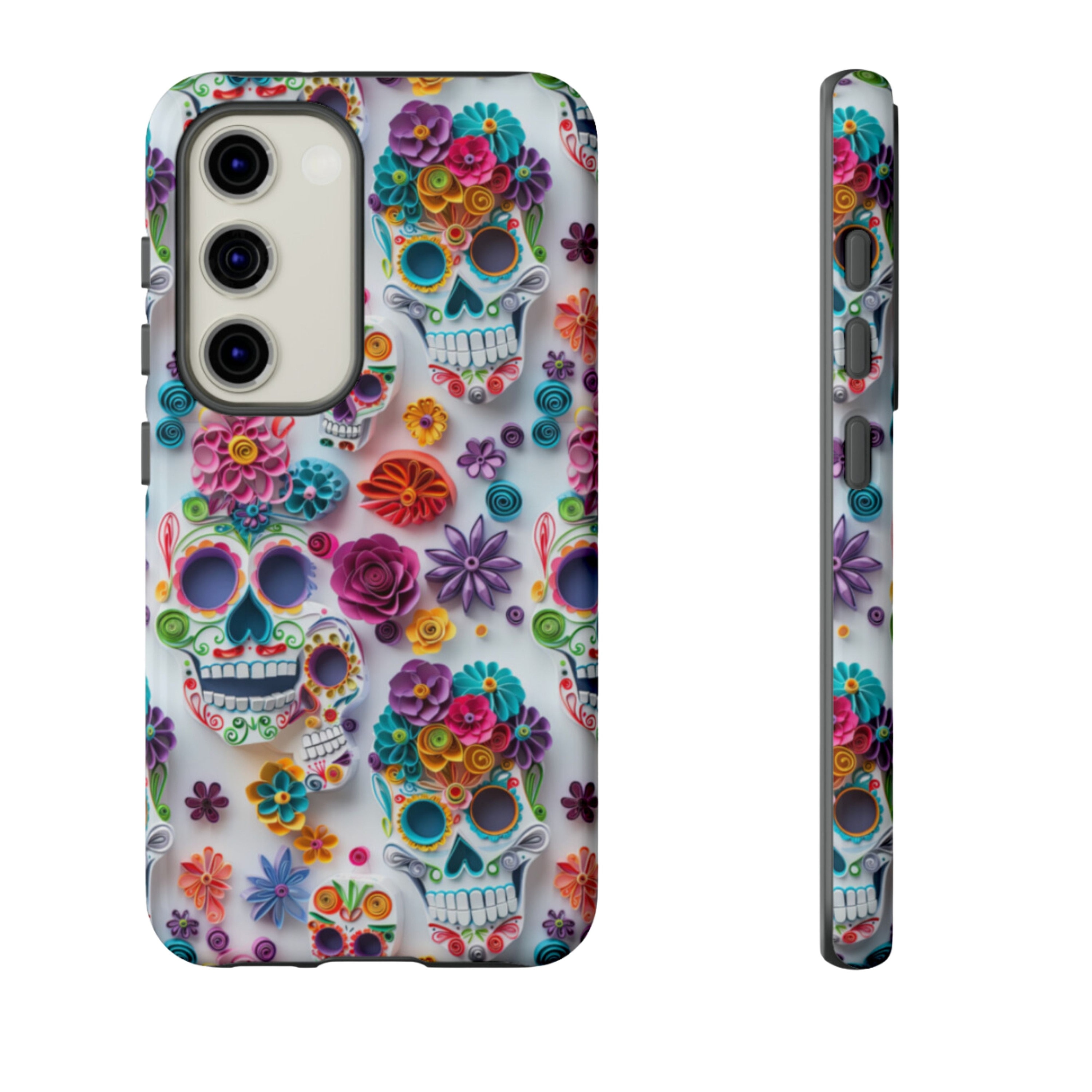 White Sugar Skull & Flowers Magsafe Tough Case, Cute Skeleton Pattern ...