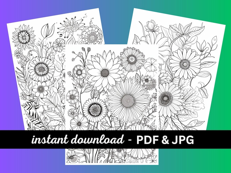 Printable Flower Coloring Pages Adult Coloring Book Pages - Etsy