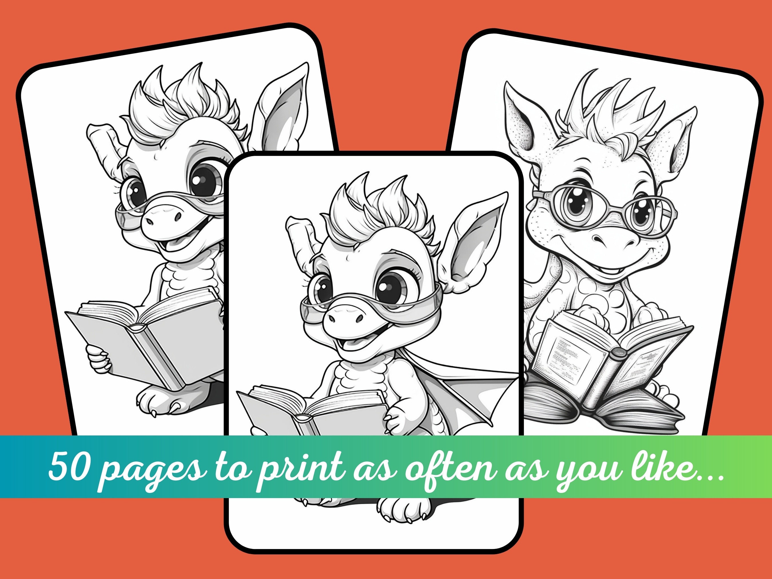 50 Pages of Cute Dinosaurs Creature Coloring Book 50 - Etsy