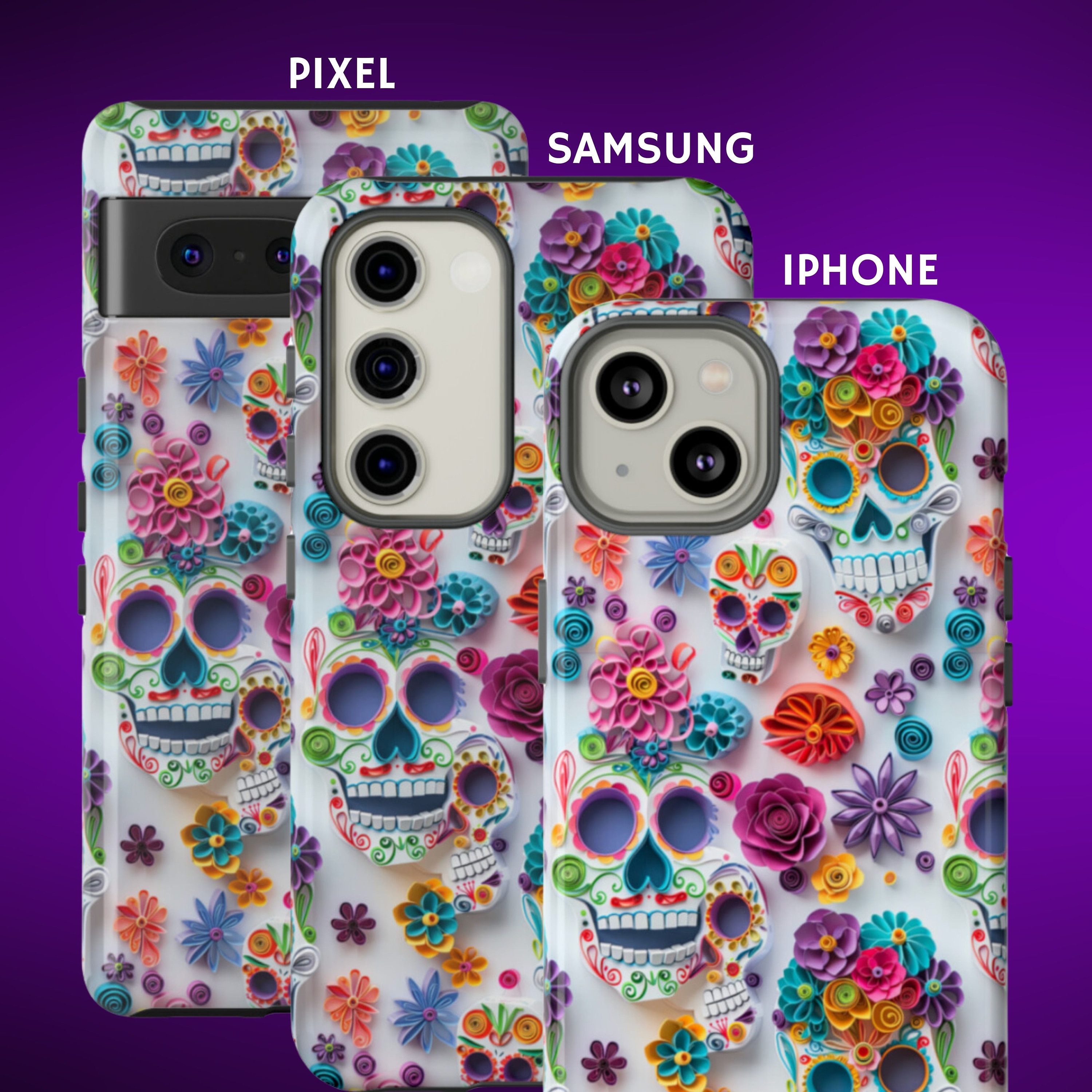 White Sugar Skull & Flowers Magsafe Tough Case, Cute Skeleton Pattern ...