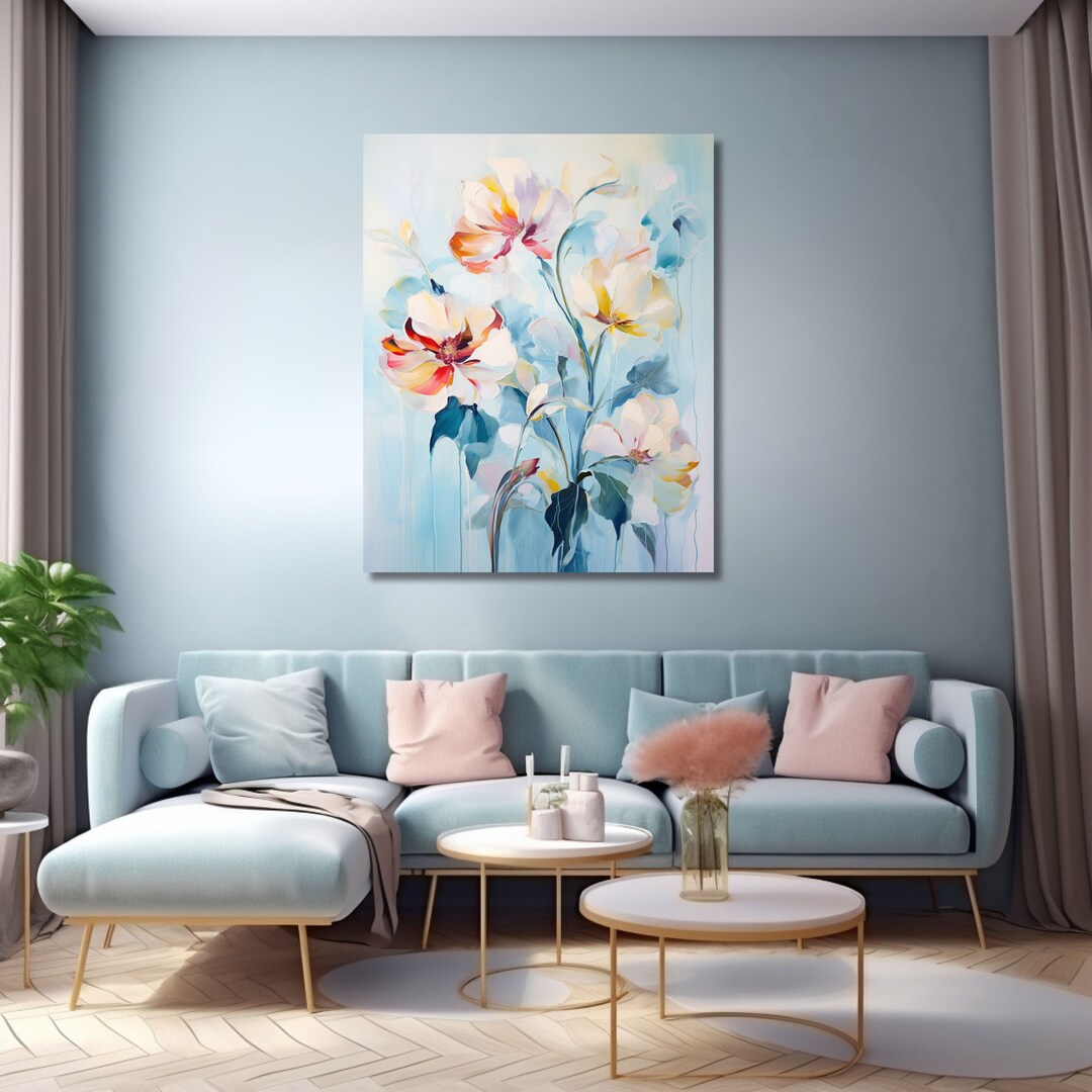 Printed Canvas Flower Light Blue Wall Art | Canvas Gallery Wrap ...