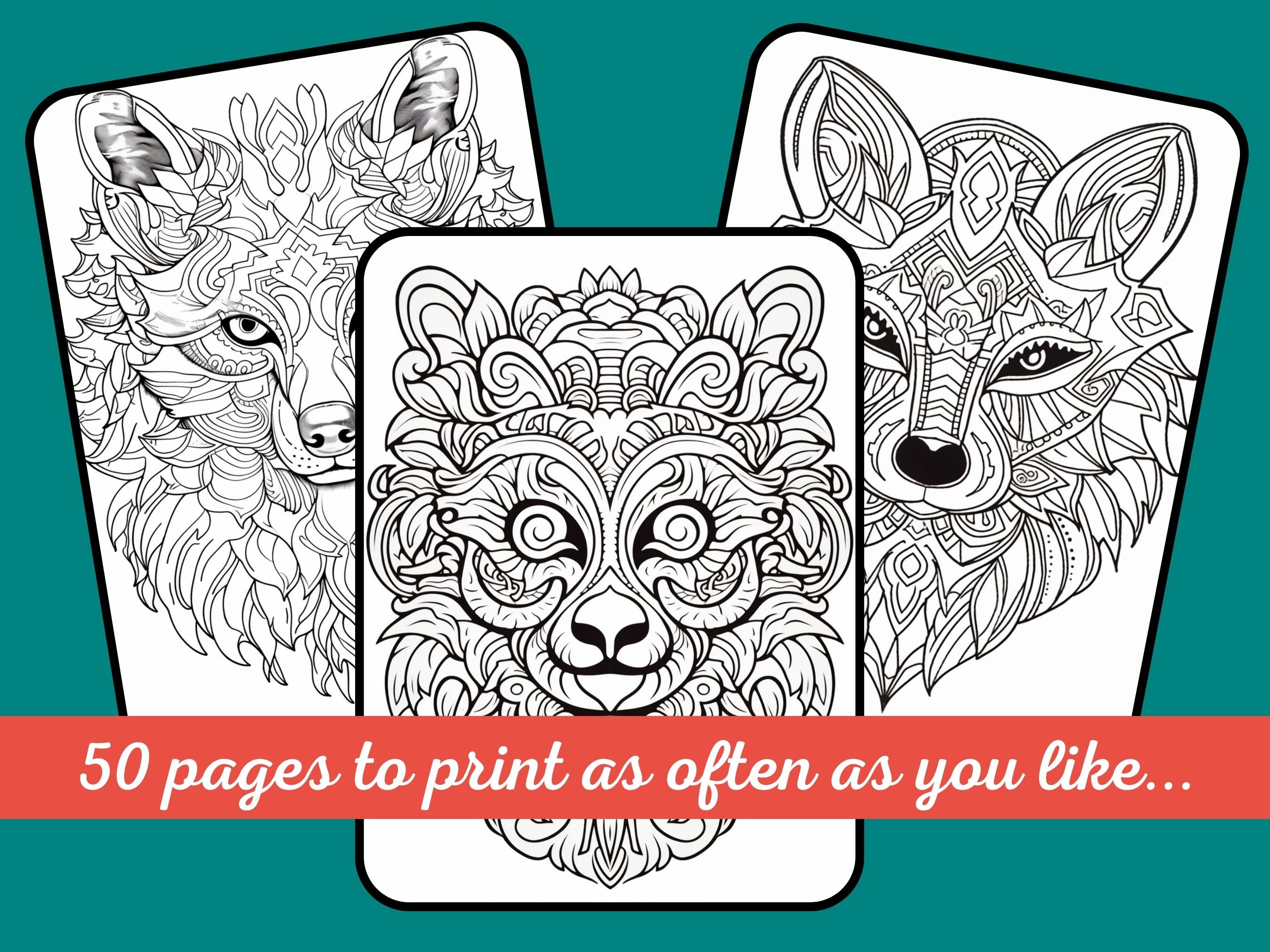 Mandala Animal Portraits Animal Coloring Book 50 Coloring Pages ...