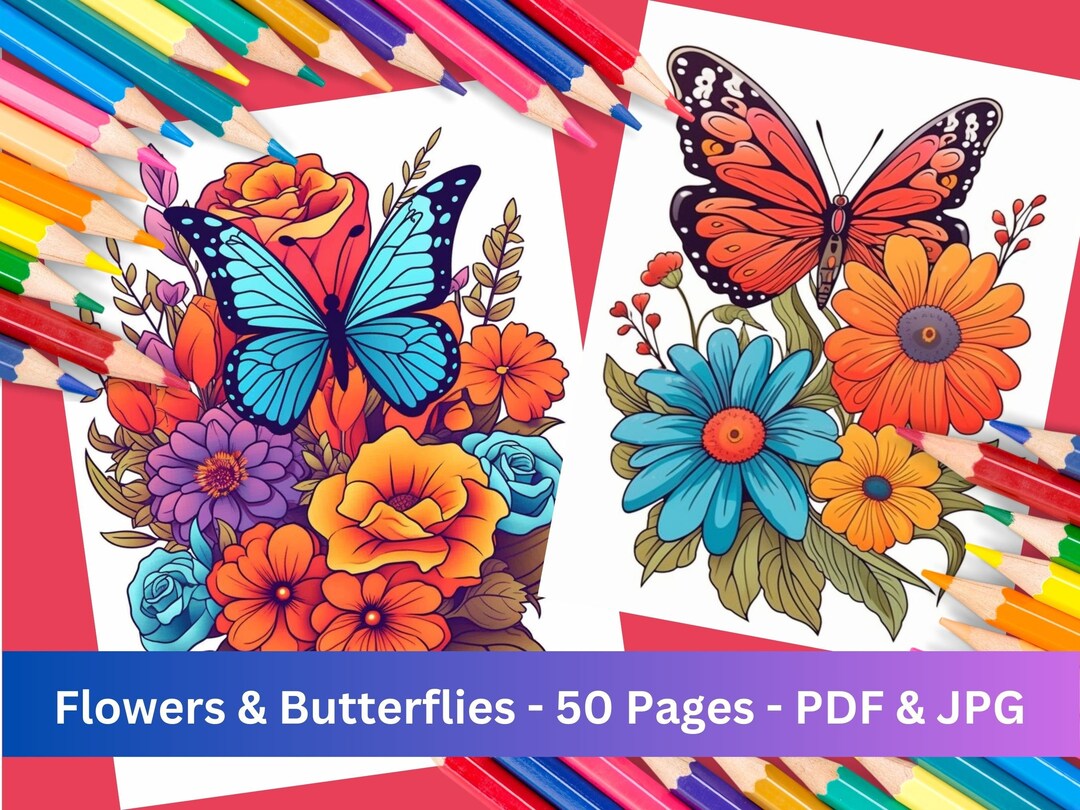 Flowers and Butterflies Coloring Pages | Adult Coloring Book | 50 ...