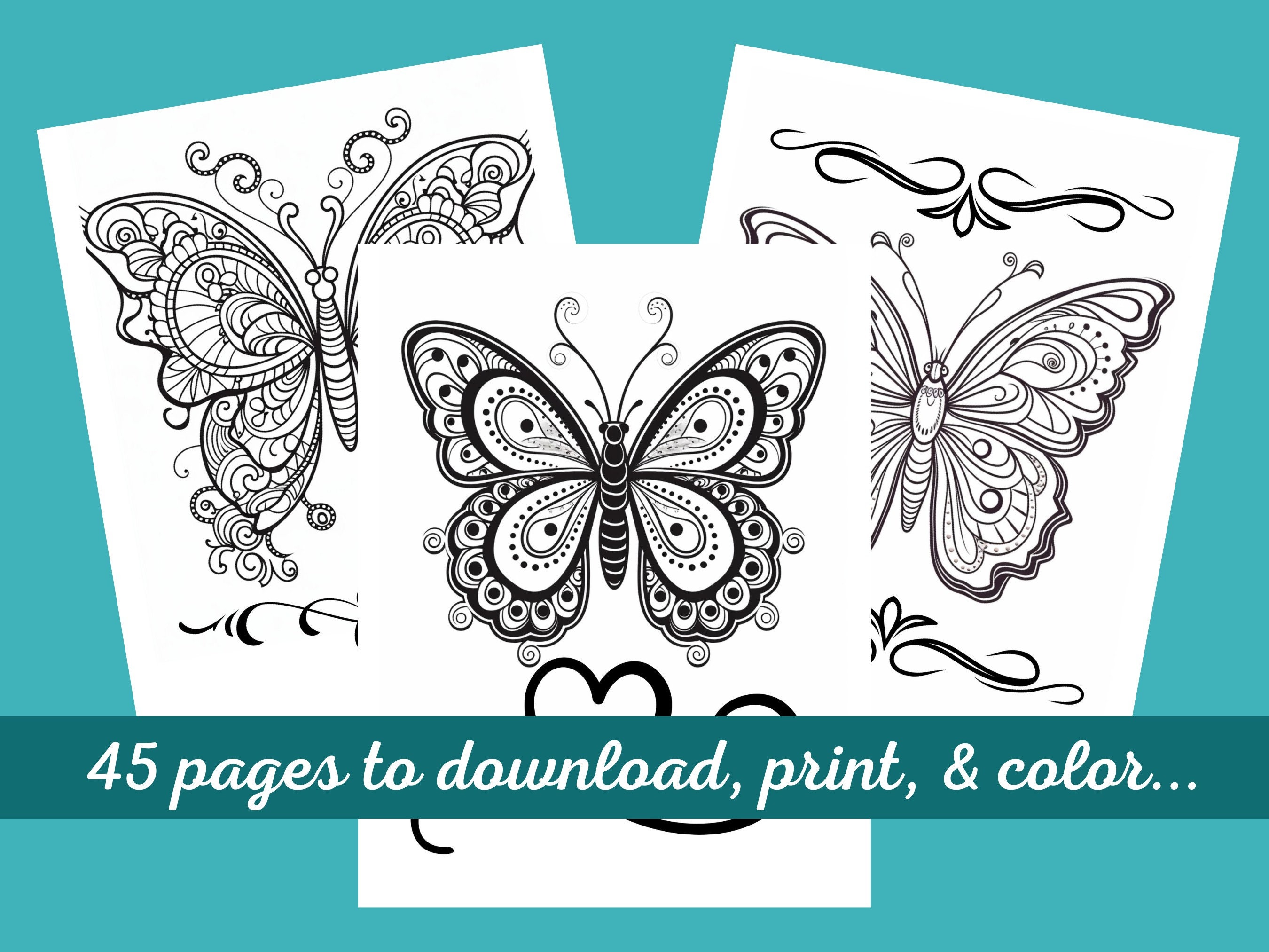 Beautiful Creative Butterflies Coloring Pages Adult Coloring Book 45 ...