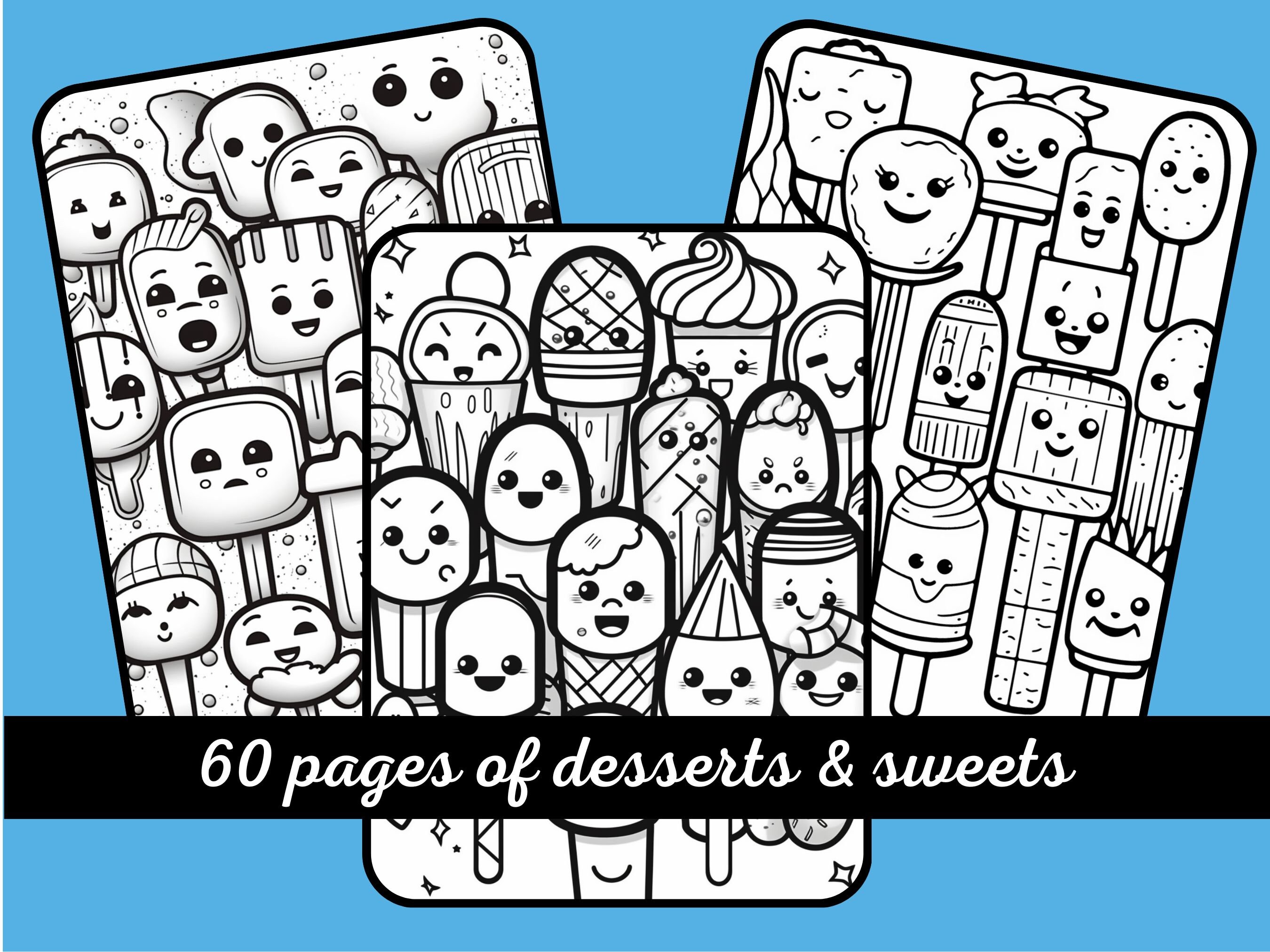 Sweets & Treats Coloring Book | 60 Doodle Pages (printable JPG) - Etsy