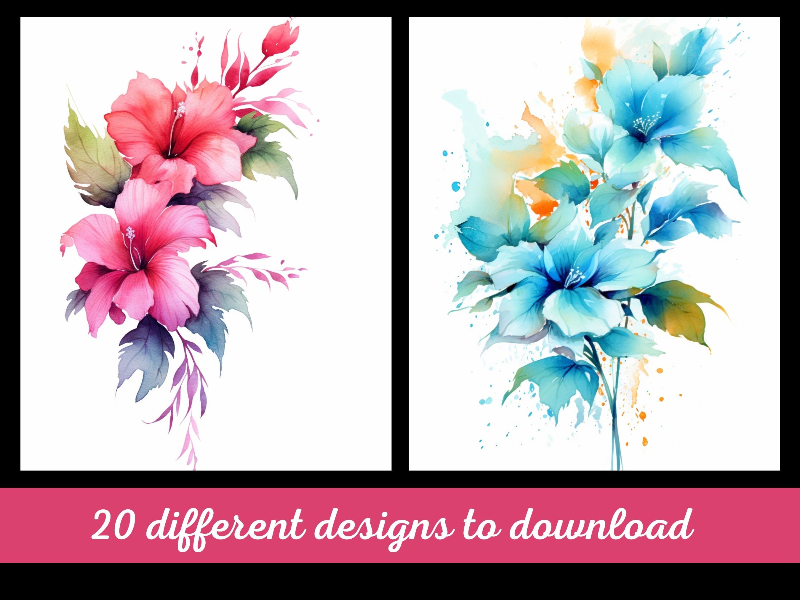 Clipart Hot Pink and Turquoise Blue Flowers, Colorful Watercolor Wild ...