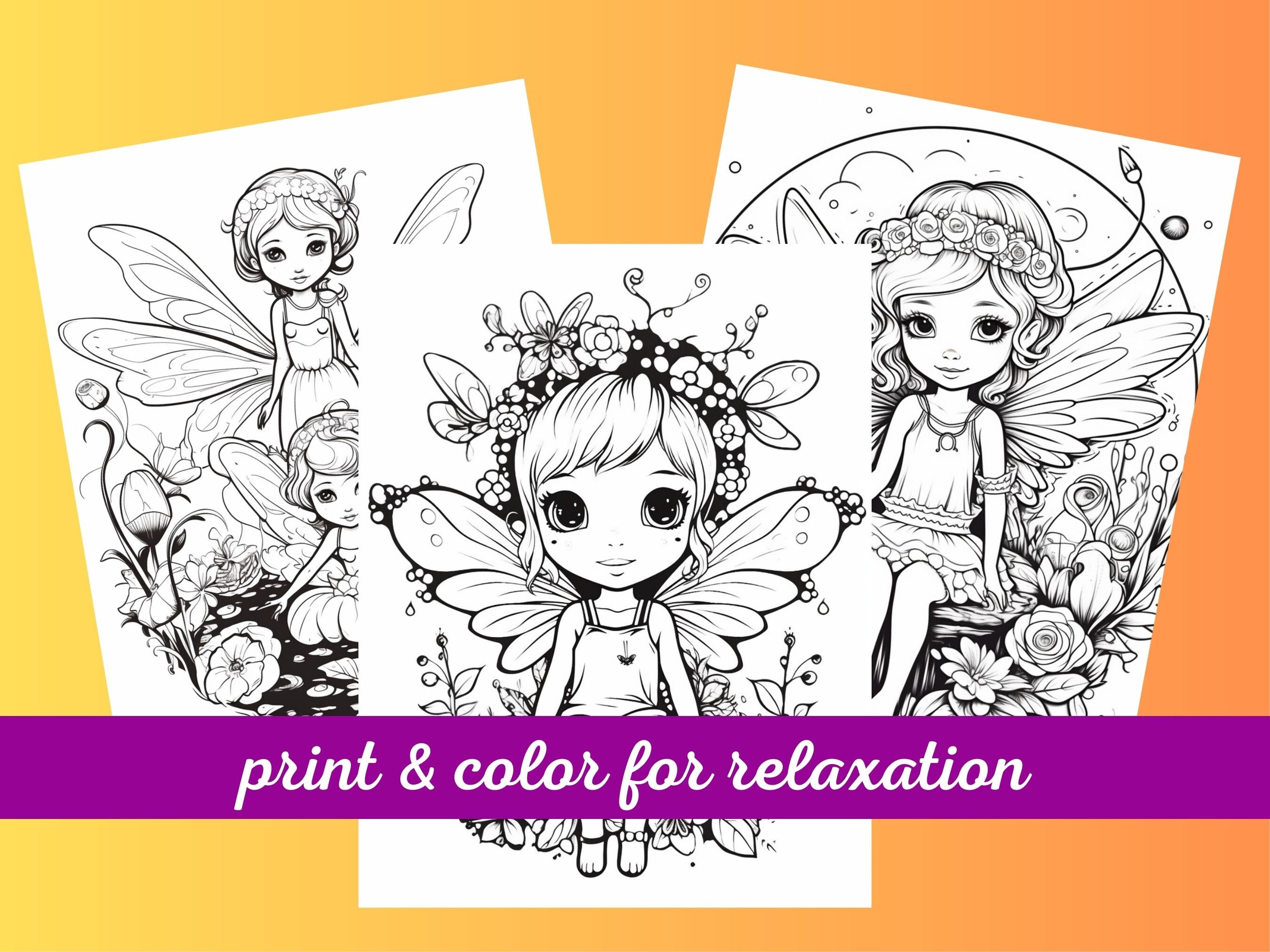 Whimsical Fairy and Dragonfly Coloring Pages 30 Coloring - Etsy