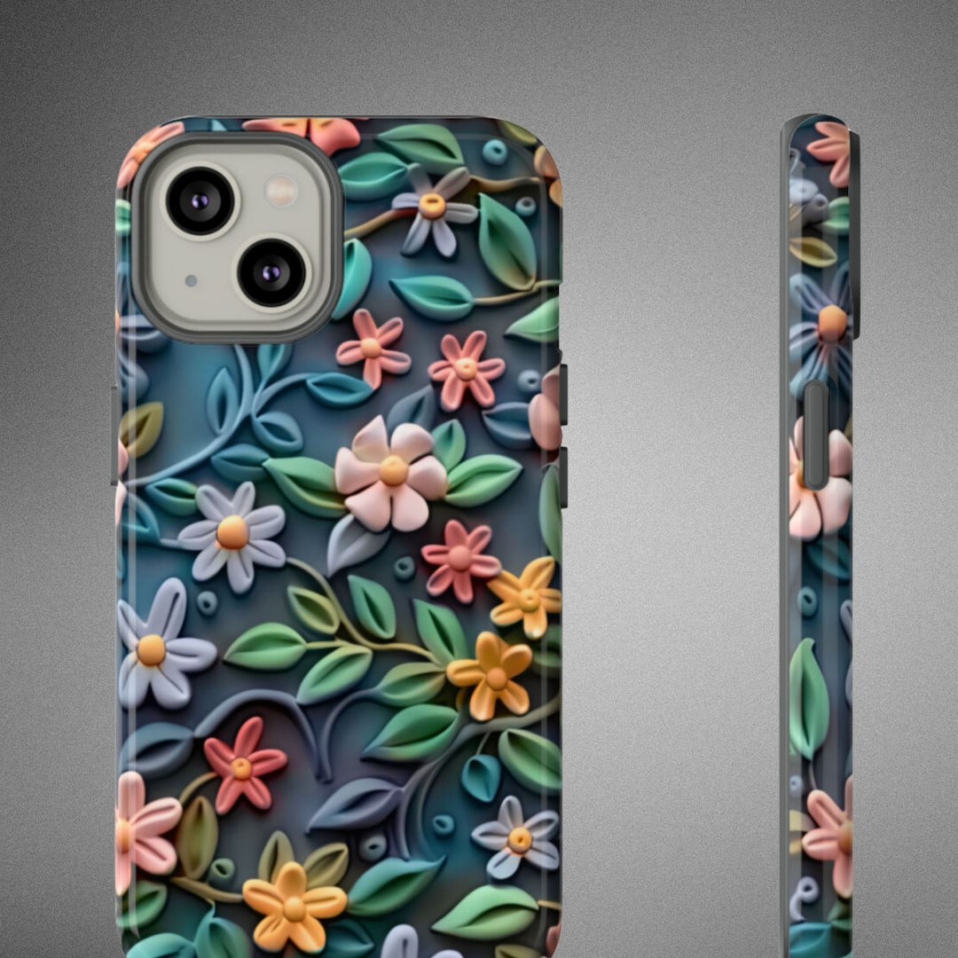 Clay Flowers Phone Case, Faux 3D Flower Phone Cover, Matte, Glossy ...