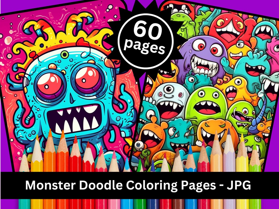 Monsters Doodle Coloring Book | Creative Creatures Color Designs | Cute ...