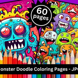 Monsters Doodle Coloring Book | Creative Creatures Color Designs | Cute ...