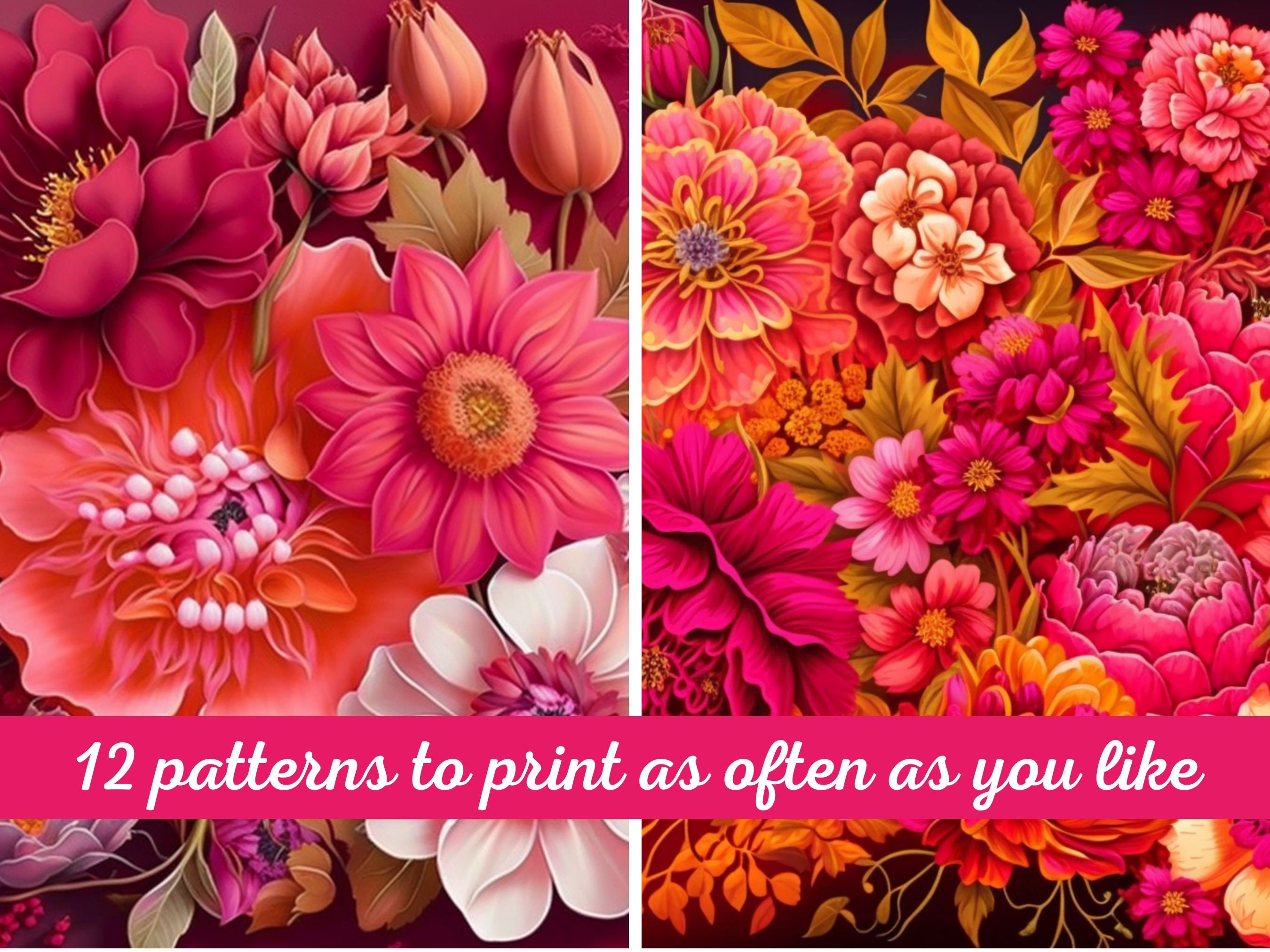 Beautiful Hot Pink and Orange Flower Patterns 12 X - Etsy