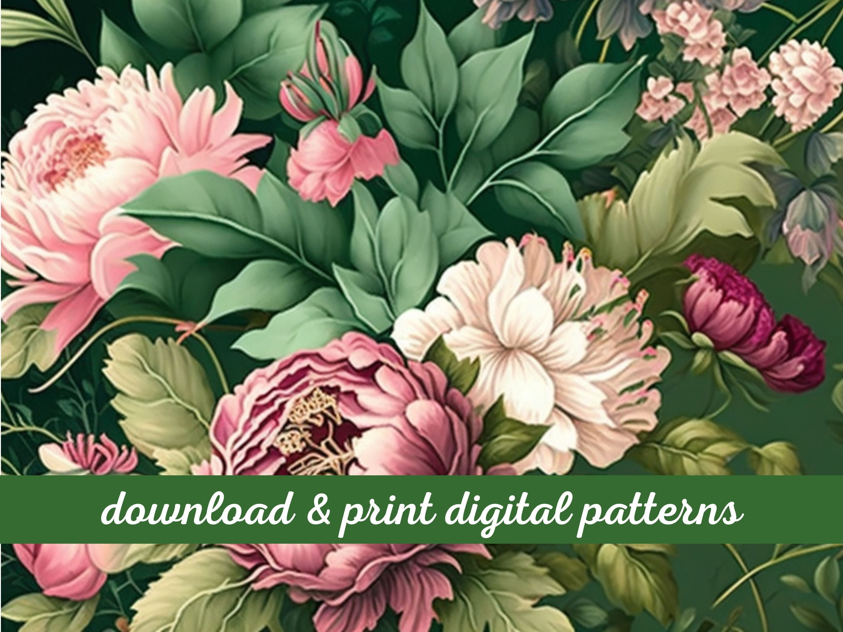 Beautiful Green and Pink Flower Patterns 12 X 12 - Etsy