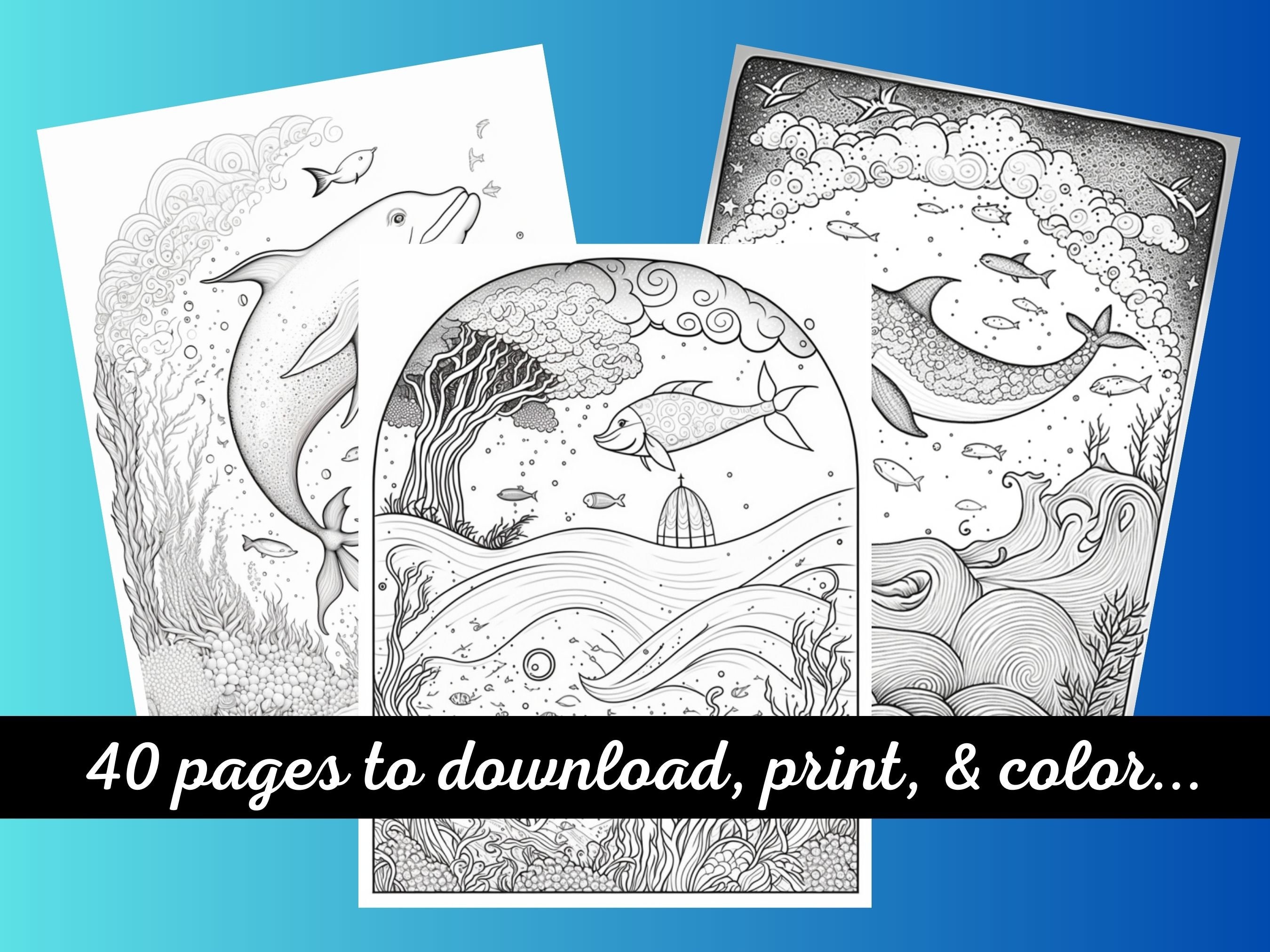 Whimsical Ocean Life Coloring Pages Adult Coloring Book 40 - Etsy