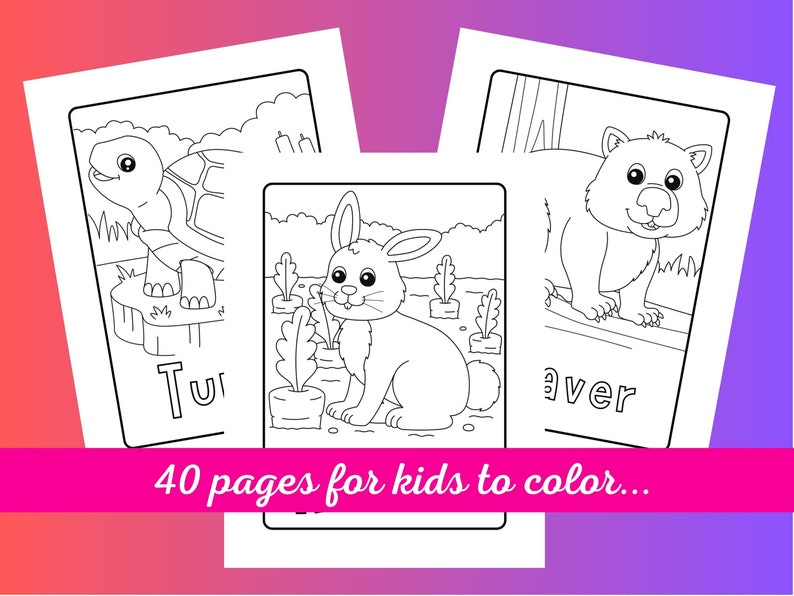 Children's Animal Coloring Pages Cute Coloring Book 40 Coloring Pages ...