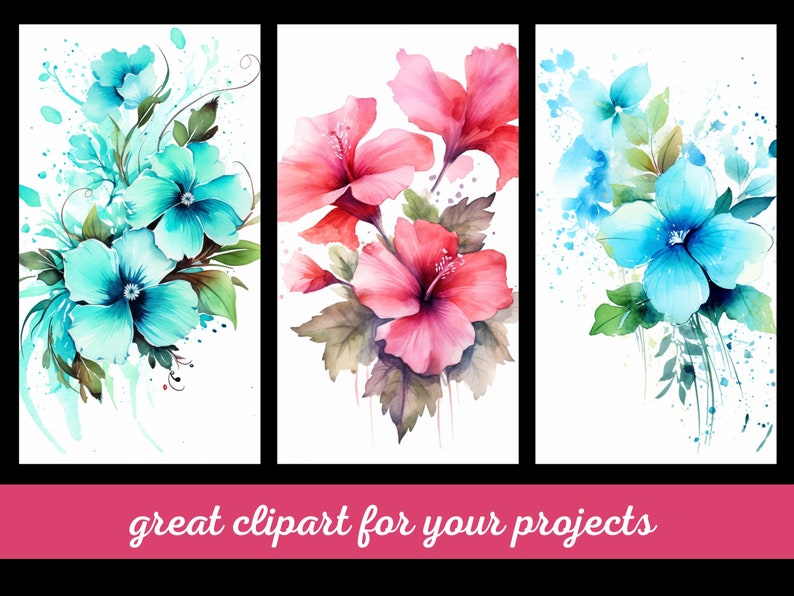 Clipart Hot Pink and Turquoise Blue Flowers Colorful - Etsy