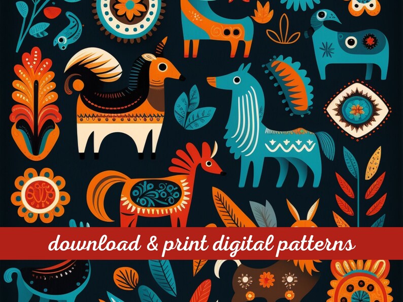 Folk Art Animal Patterns | 12" X 12" Instant Files | 12 Pattern ...