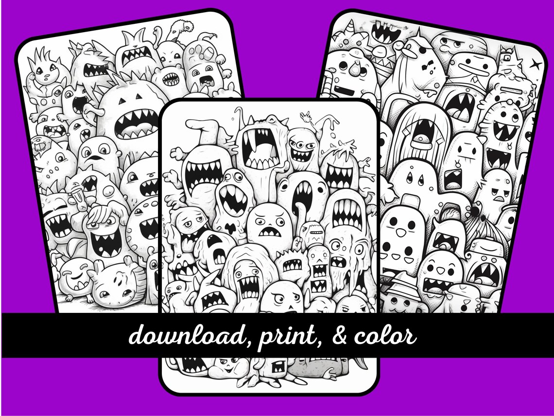 Monsters Doodle Coloring Book Creative Creatures Color - Etsy