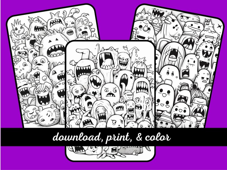 Monsters Doodle Coloring Book Creative Creatures Color - Etsy