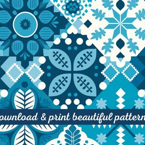 Scandinavian Shades of Blue Patterns | 12" X 12" Colorful Designs | 12 ...