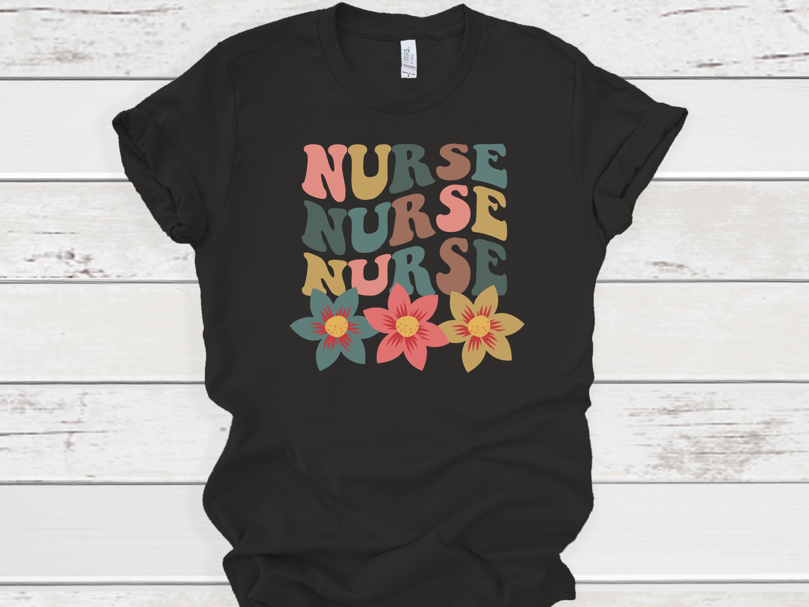 Retro Multi-color Nurse Tee Unisex Bellacanva Cotton 3001 T-shirt Multi ...