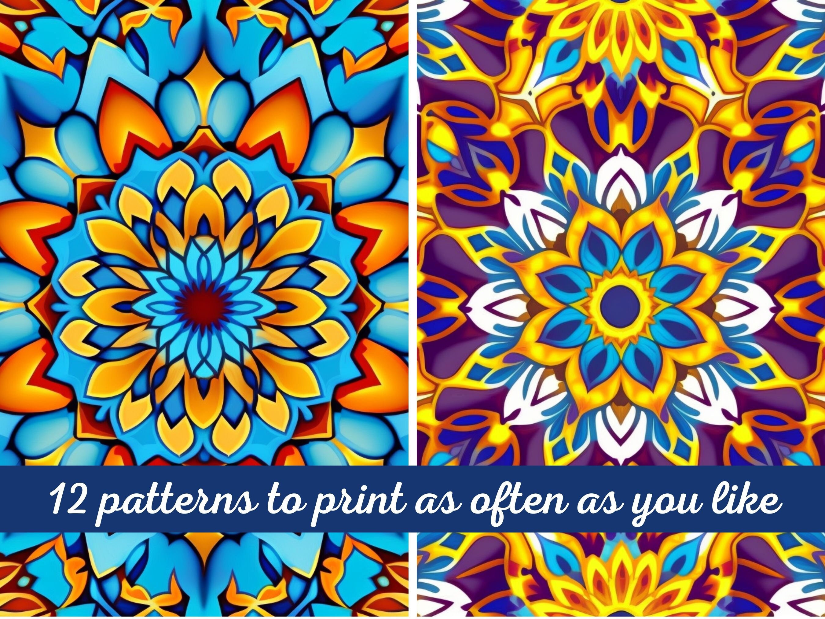 Colorful Flower Mandala Patterns Printable 12 X 12 Files Jpg & Pdf ...