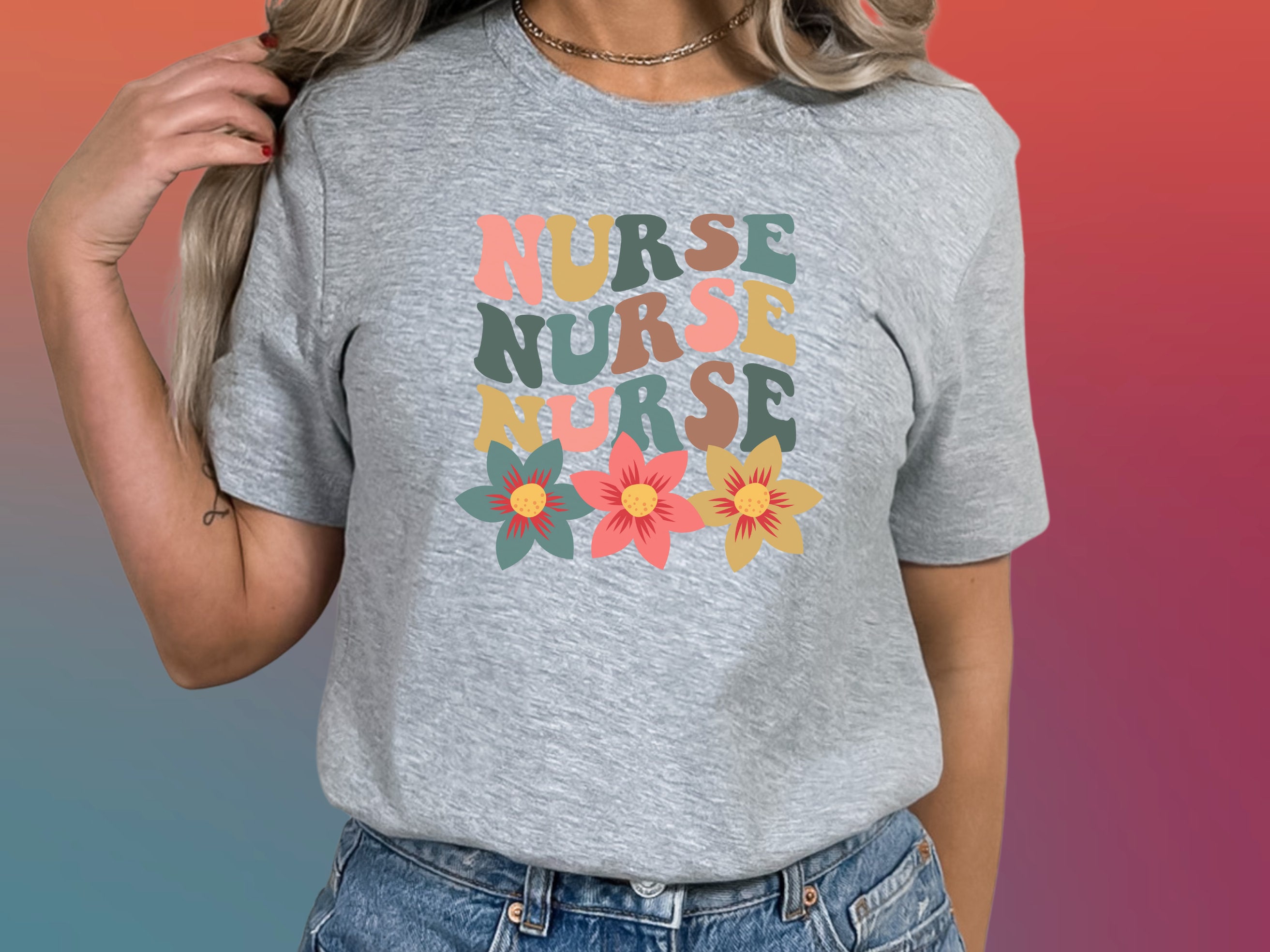 Retro Multi-color Nurse Tee Unisex Bellacanva Cotton 3001 T-shirt Multi ...