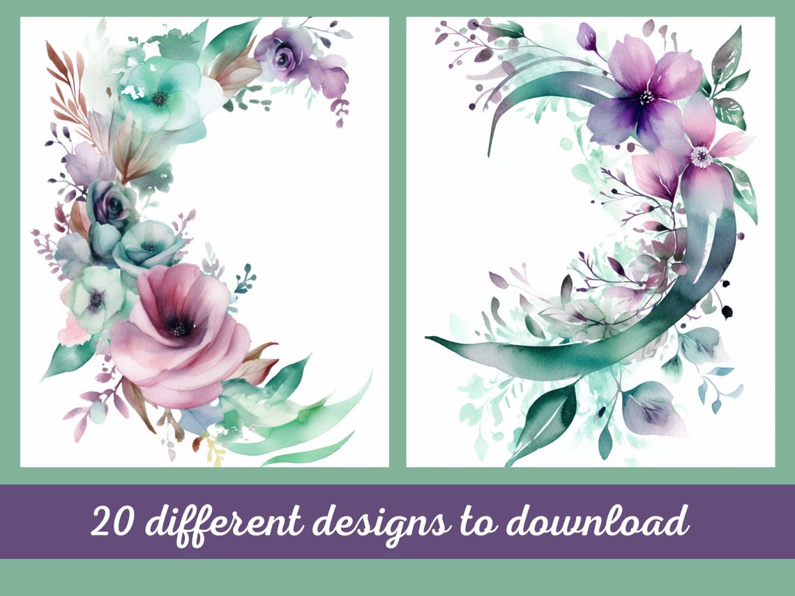 Pastel Flower Border Clipart: Pink & Purple Floral PNG (digital ...
