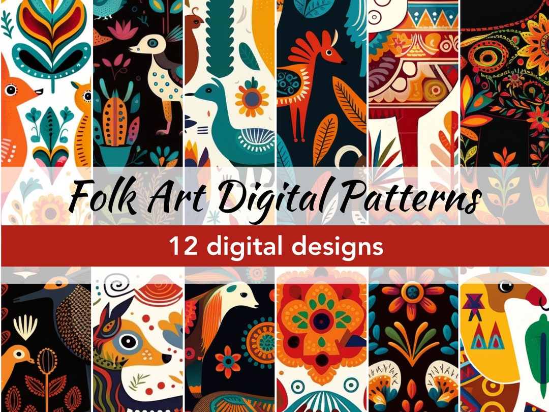 Folk Art Animal Patterns | 12" X 12" Instant Files | 12 Pattern ...