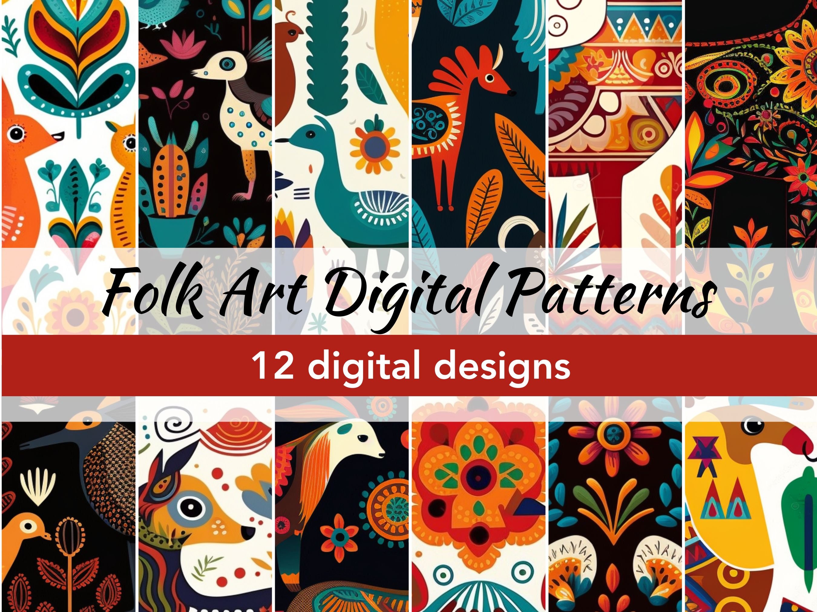 Folk Art Animal Patterns 12 X 12 Instant Files - Etsy