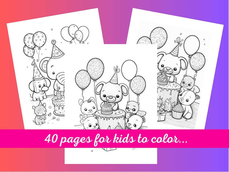 Animal Birthday 40 Coloring Pages | Cute Coloring Book | 40 Coloring ...