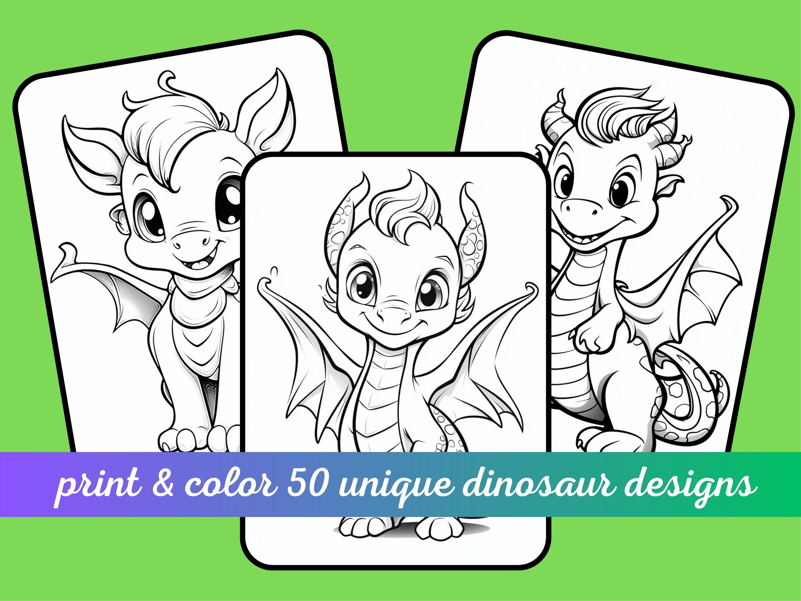 50 Pages of Cute Dinosaurs Creature Coloring Book 50 - Etsy