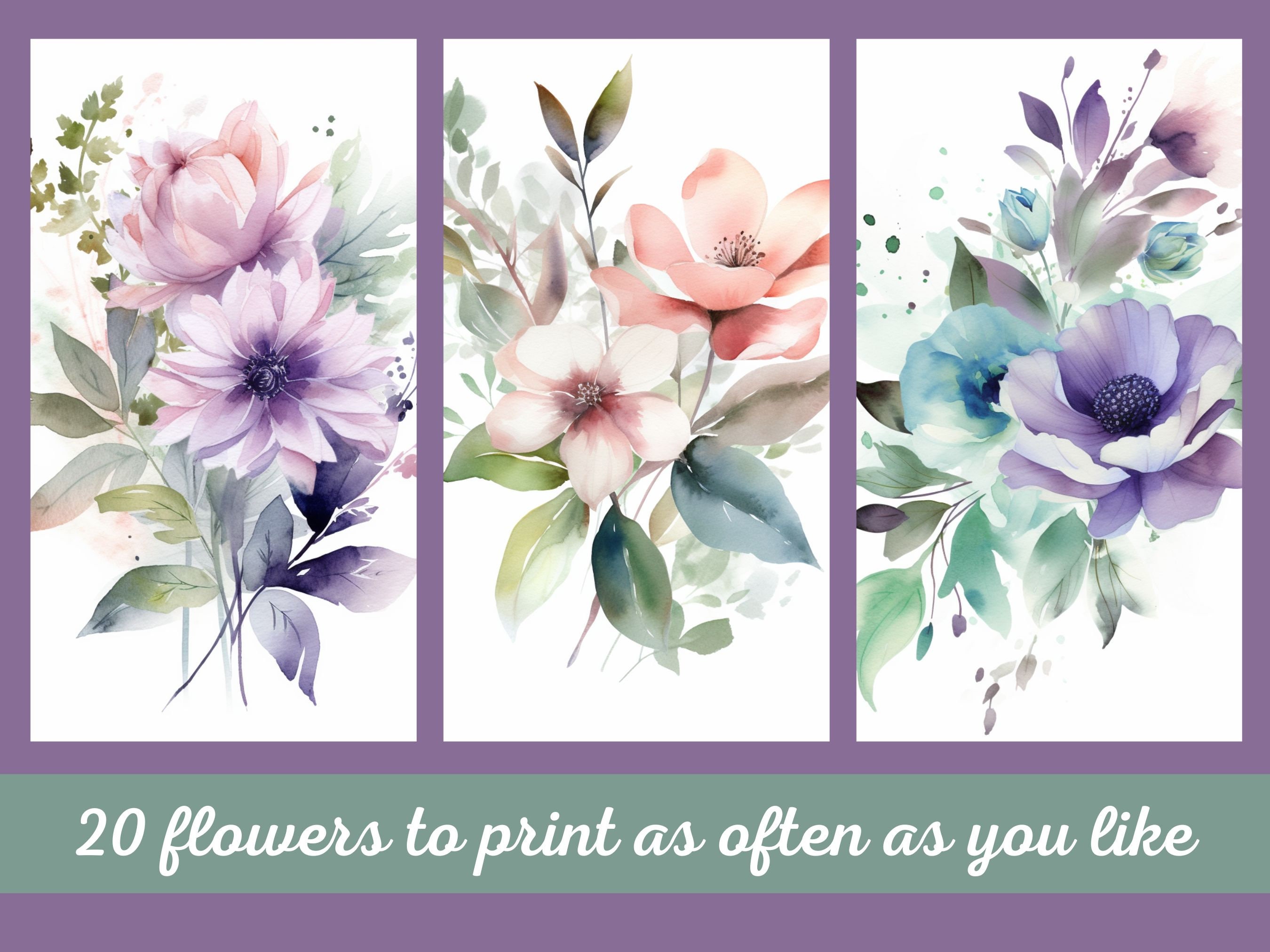 Pastel Clipart Flowers - Pink and Purple, 20 Digital Downloads, PNG ...