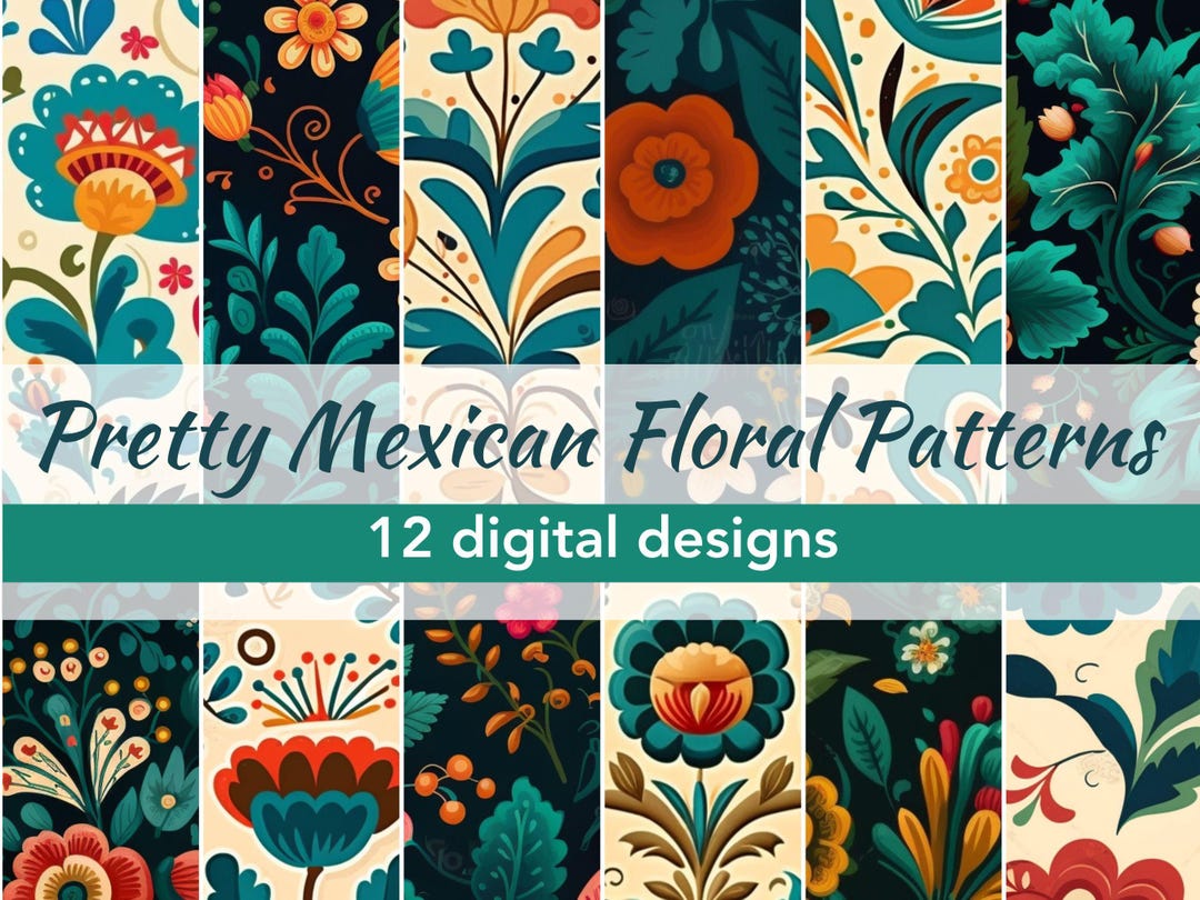 Mexican Floral Pattern Designs: 12" JPG & PDF Files (digital Download ...