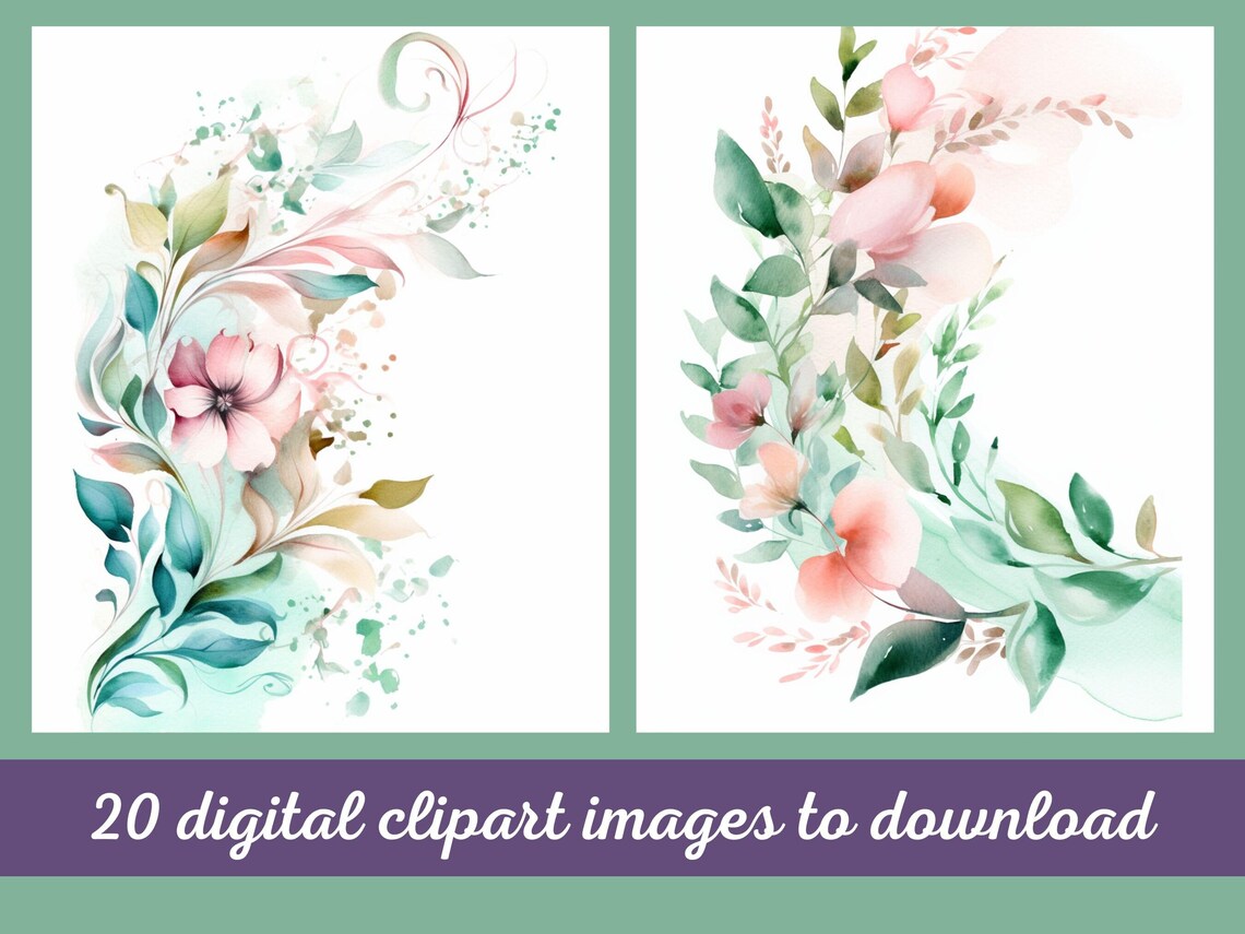 Pastel Flower Border Clipart: Pink & Purple Floral PNG (digital ...